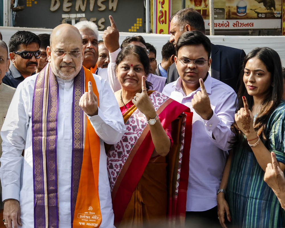 Union minister Amit Shah casts vote; asks people to strengthen state's 'development model ...