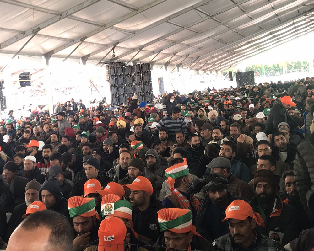 Crowds throng Srinagar's Bakshi Stadium ahead of PM Modi's rally