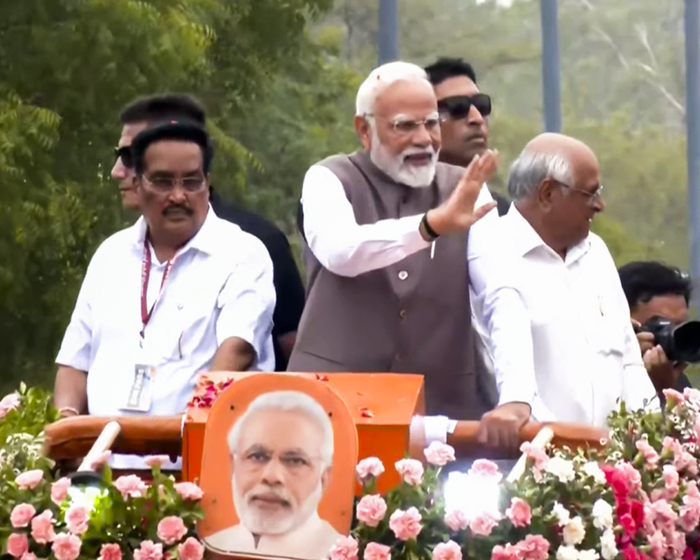 PM Modi holds roadshow in Gandhinagar